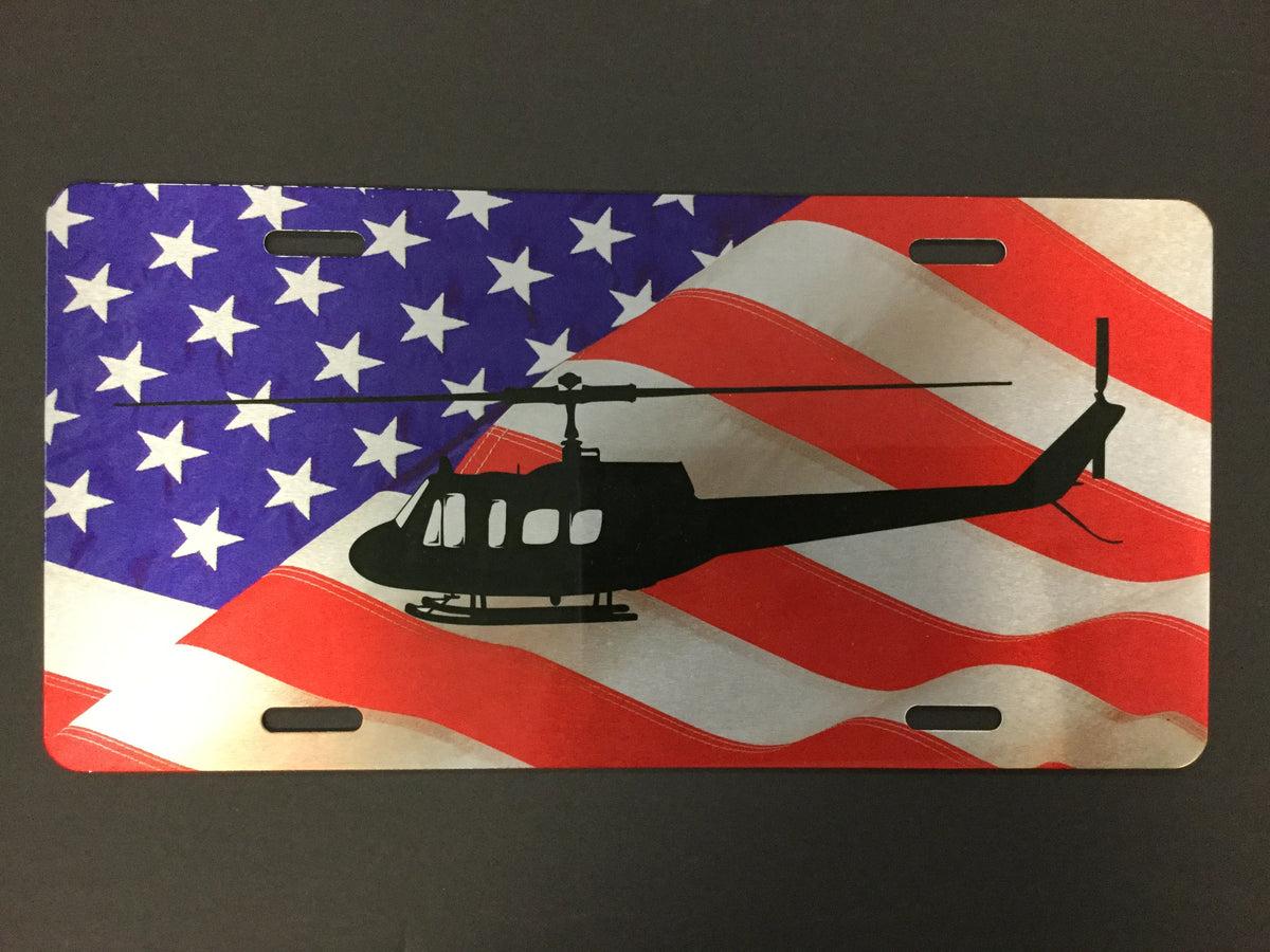 UH-1 Huey License Plate with Flag (Color) – Aviation Museum Gift Shop